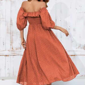 R.Vivimos Women Summer Half Sleeve Cotton Ruffled Vintage Elegant Backless A Line Flowy Long Dresses (Medium, Orange#1)