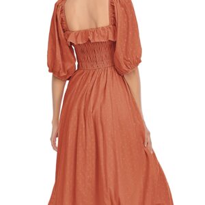 R.Vivimos Women Summer Half Sleeve Cotton Ruffled Vintage Elegant Backless A Line Flowy Long Dresses (Medium, Orange#1)