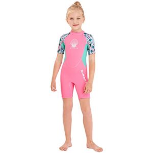 wetsuit kids shorty neoprene thermal diving swimsuit 2.5mm for girls boys child teen youth toddler, one piece children rash guard swimming suit uv protection sunsuit for surfing (girl pink, m)