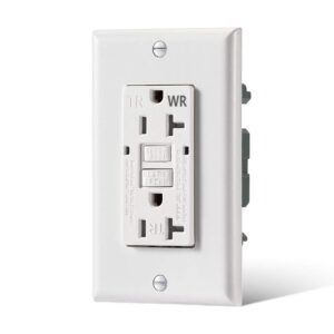 20amp gfci outlet receptacle outdoor –duplex self test tamper resistant and weather resistant ground fault circuit interrupter outlet for indoor or outdoor, including wall plate and screws