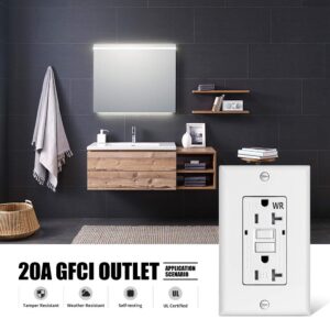 20Amp GFCI Outlet Receptacle Outdoor –Duplex Self Test Tamper Resistant and Weather Resistant Ground Fault Circuit Interrupter Outlet for Indoor or Outdoor, Including Wall Plate and Screws