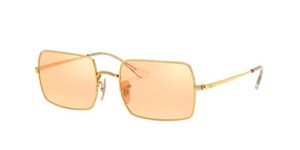 ray-ban rb1969 rectangle evolve polarized rectangular sunglasses, gold/photochromic orange mirrored gold, 54 mm