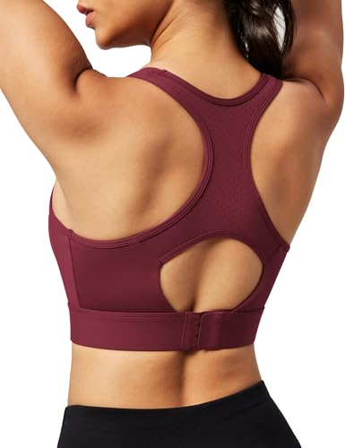 Ewedoos High Impact Sports Bras for Women High Support Push up Sports Bra Racerback Sports Bras Workout Bra Running Bra Maroon