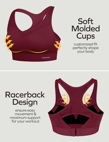 Ewedoos High Impact Sports Bras for Women High Support Push up Sports Bra Racerback Sports Bras Workout Bra Running Bra Maroon