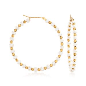 ross-simons 3-4mm cultured pearl hoop earrings in 14kt yellow gold