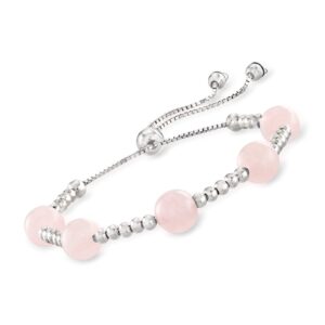 ross-simons 18.00 ct. t.w. rose quartz bead bolo bracelet in sterling silver