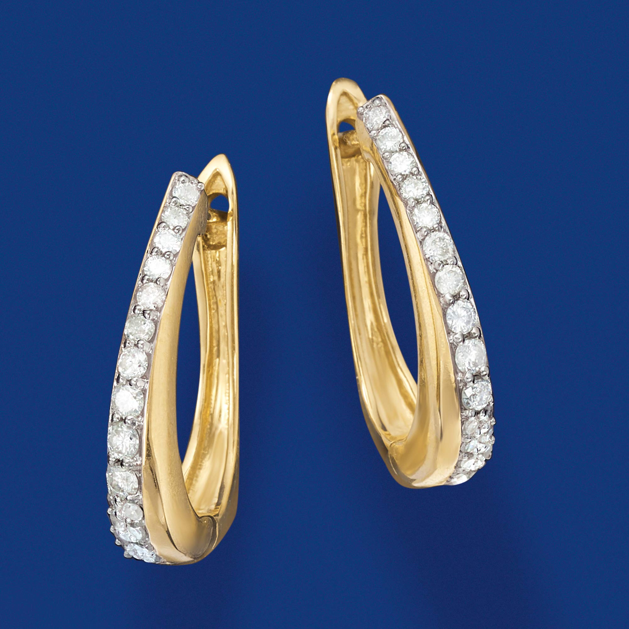 Ross-Simons 0.50 ct. t.w. Diamond Hoop Earrings in 18kt Gold Over Sterling