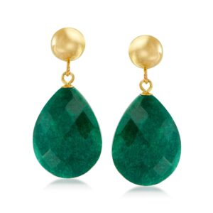 ross-simons 18.00 ct. t.w. emerald teardrop earrings in 14kt yellow gold