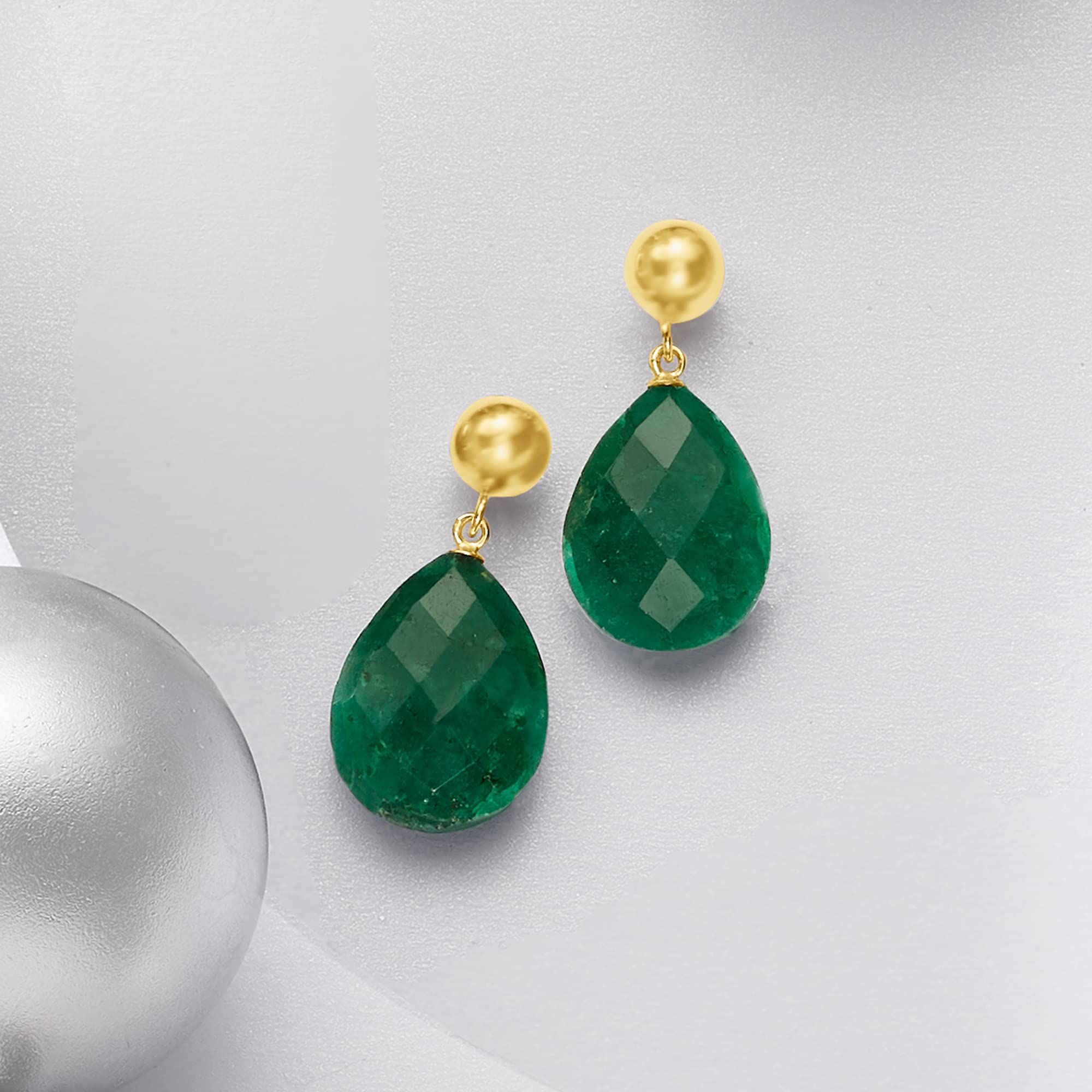 Ross-Simons 18.00 ct. t.w. Emerald Teardrop Earrings in 14kt Yellow Gold