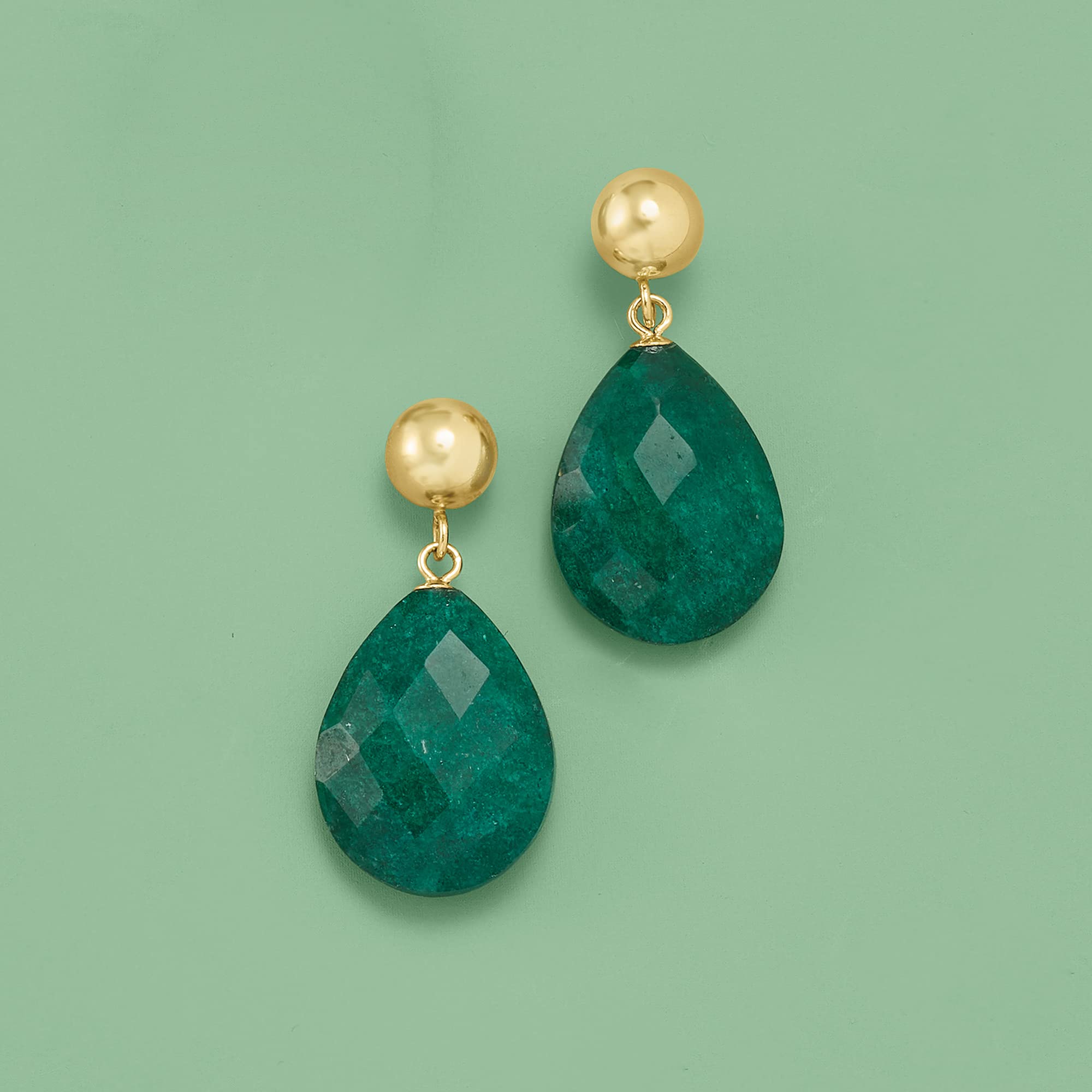 Ross-Simons 18.00 ct. t.w. Emerald Teardrop Earrings in 14kt Yellow Gold