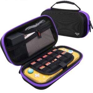 butterfox extra large carrying case for nintendo switch lite, fits ac adapter charger, compatible with jetech protective case and most grips, game and accessories storage (black/purple)