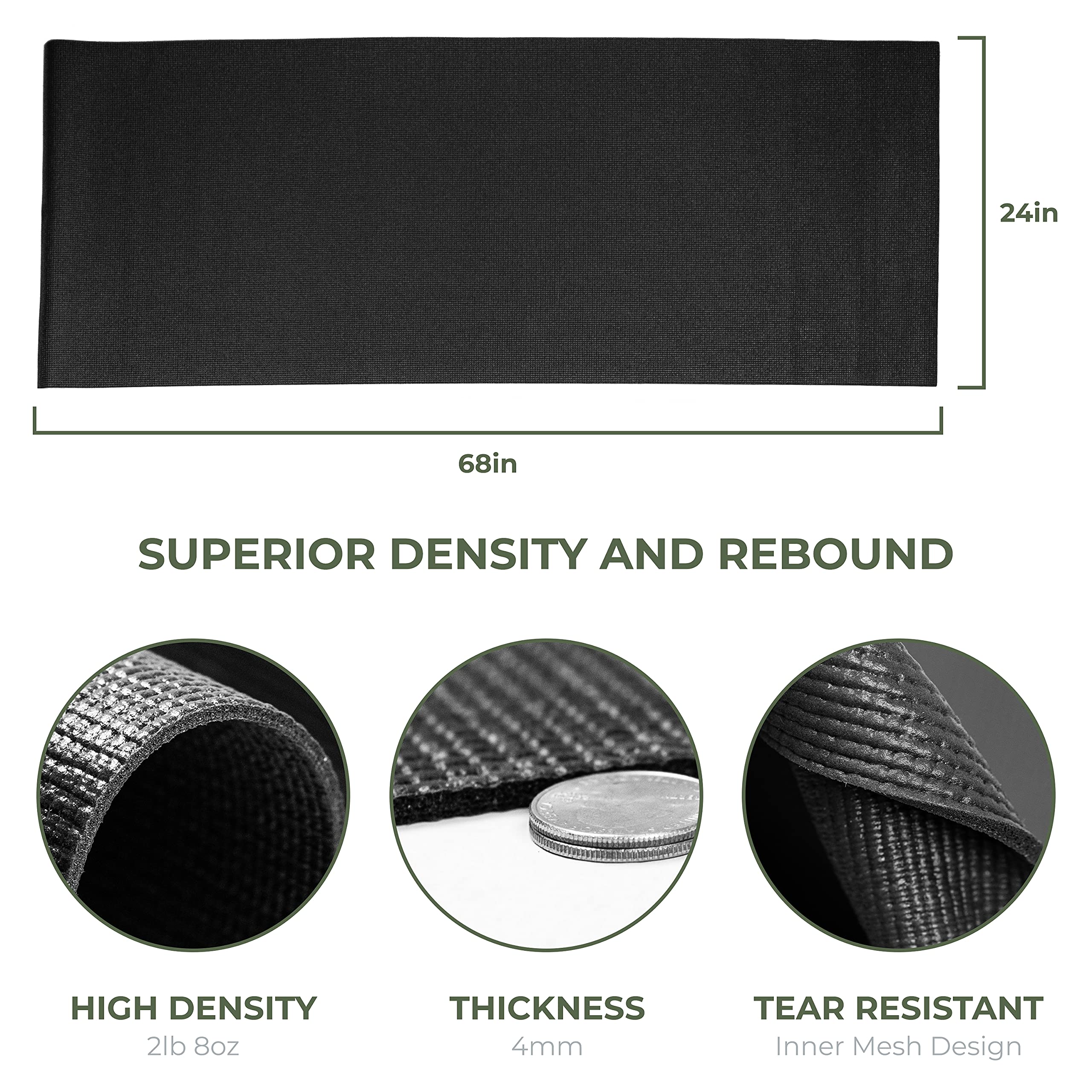 Sunshine Yoga 10-Pack Explore Yoga Mat, 68" x 24" Exercise Mat, 4mm Thick Non Slip Workout Mat, Anti-Tear Gym Mat, Bulk Yoga Mats for Schools or Studios, Black