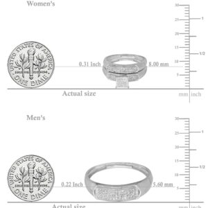 Dazzlingrock Collection 0.30 Carat (ctw) Round White Diamond Square Framed Wedding Trio Ring Set in 925 Sterling Silver, Women size 7 & Men size 9.5