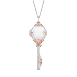 jewelili enchanted disney fine jewelry 14k rose gold over sterling silver natural white round diamond accent belle key pendant necklace