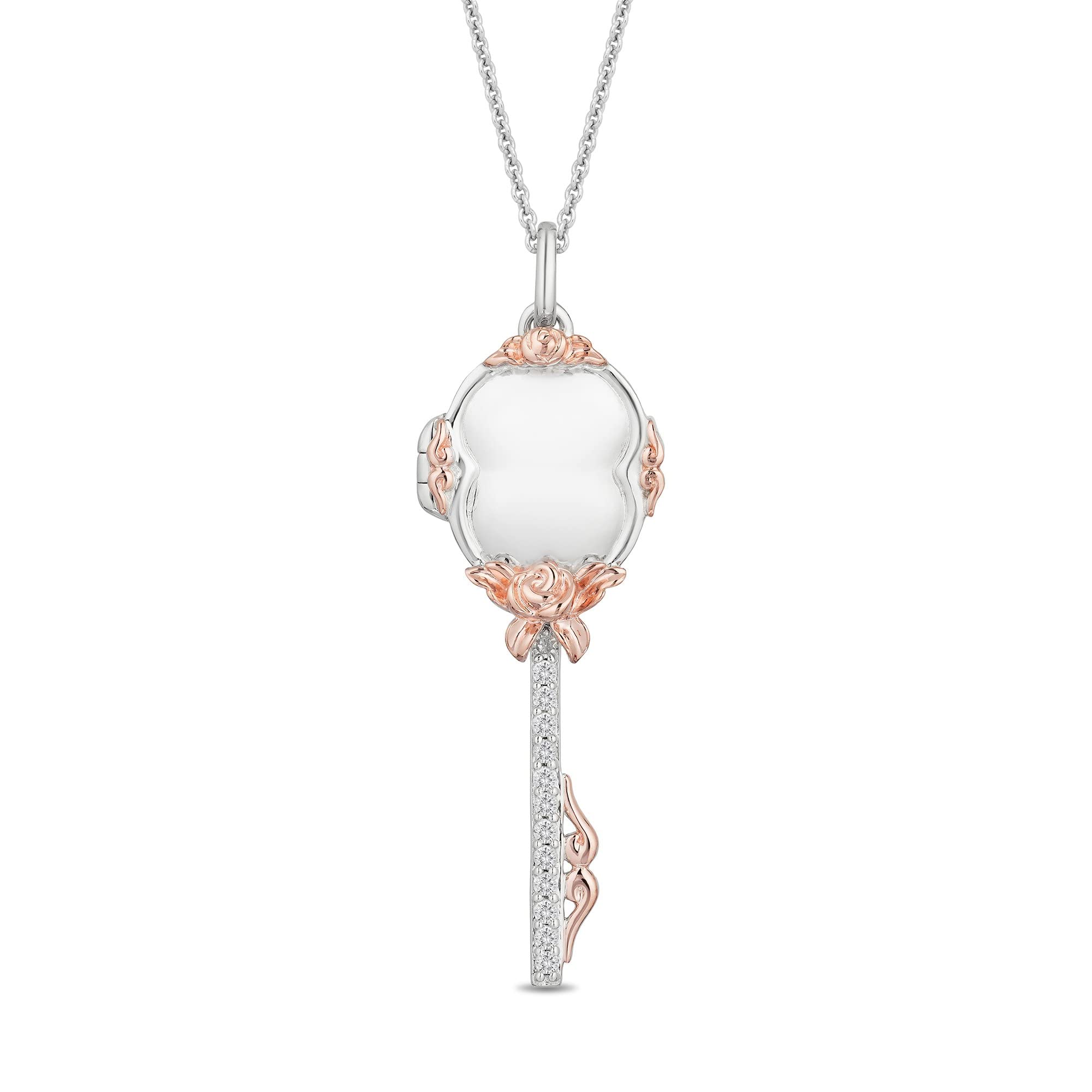 Jewelili Enchanted Disney Fine Jewelry 14K Rose Gold Over Sterling Silver Natural White Round Diamond Accent Belle Key Pendant Necklace