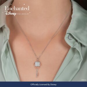 Jewelili Enchanted Disney Fine Jewelry 14K Rose Gold Over Sterling Silver Natural White Round Diamond Accent Belle Key Pendant Necklace