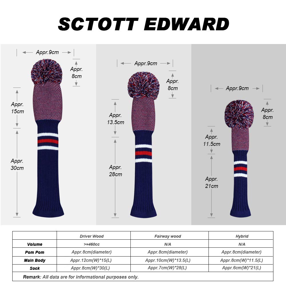 Scott Edward Golf Headcovers for Woods Set of 3 Fits Well Driver(460cc) Fairway Wood and Hybrid(UT) The Perfect Change for Golf Bag