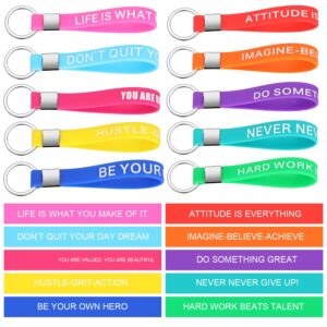 30 pcs inspirational quote keychains motivational keychains bulk silicone rubber key rings motivational bracelet key chains with inspirational messages for women men thank you gifts (bright colors)