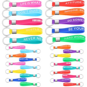 30 Pcs Inspirational Quote Keychains Motivational keychains Bulk Silicone Rubber Key Rings Motivational Bracelet Key Chains with Inspirational Messages for Women Men Thank You Gifts (Bright Colors)