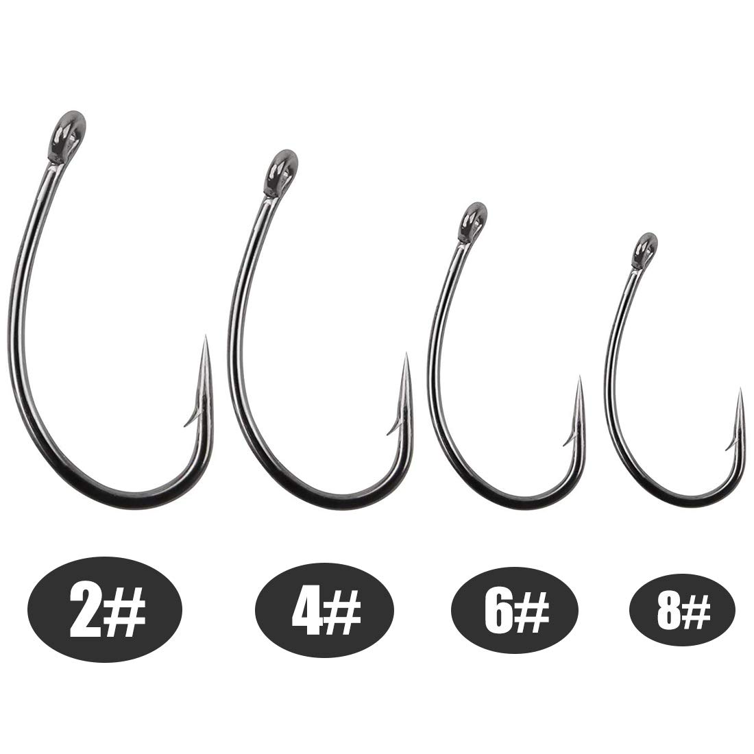 OROOTL Carp Fishing Hooks, 180pcs Barb Carp Hooks Curved Shank Circle Fishing Hooks for Hair Rigs Carp Fishing Tackle Freshwater Saltwater Barbed Fish Hook Size 2 4 6 8