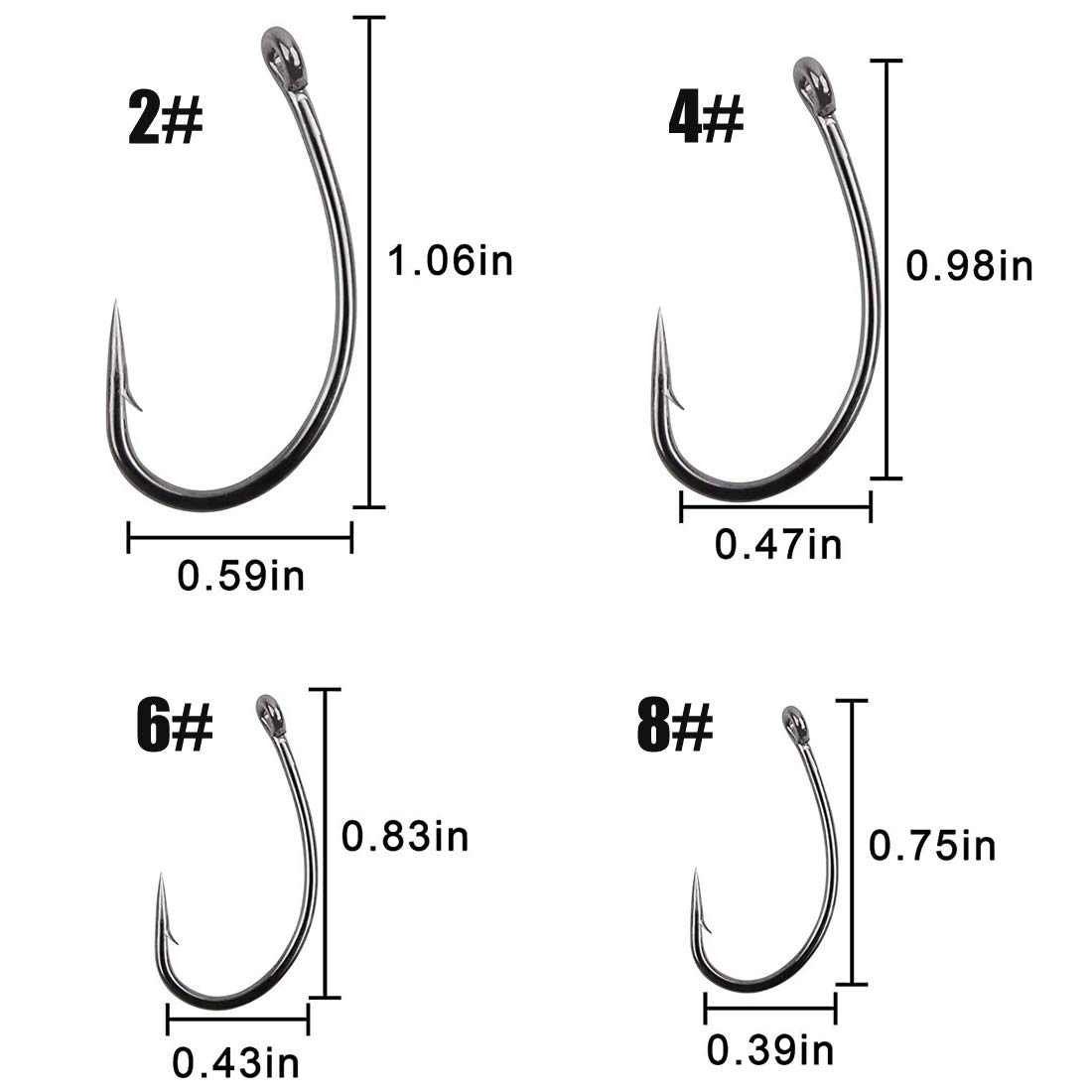 OROOTL Carp Fishing Hooks, 180pcs Barb Carp Hooks Curved Shank Circle Fishing Hooks for Hair Rigs Carp Fishing Tackle Freshwater Saltwater Barbed Fish Hook Size 2 4 6 8