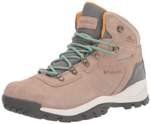 columbia womens newton ridge plus waterproof amped boot hiking shoe, oxford tan/dusty green, 7 wide us