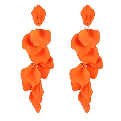 Long Acrylic Rose Petal Earrings Dangle Exaggerated Flower Earrings Drop Statement Floral Tassel Earrings for Women Party, Daily Wear (Orange)