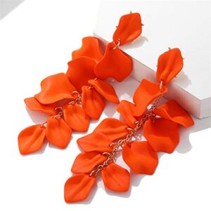 Long Acrylic Rose Petal Earrings Dangle Exaggerated Flower Earrings Drop Statement Floral Tassel Earrings for Women Party, Daily Wear (Orange)