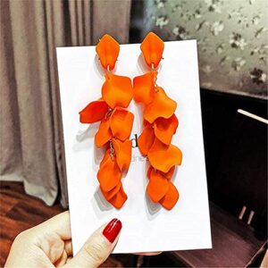 Long Acrylic Rose Petal Earrings Dangle Exaggerated Flower Earrings Drop Statement Floral Tassel Earrings for Women Party, Daily Wear (Orange)