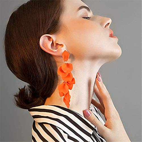 Long Acrylic Rose Petal Earrings Dangle Exaggerated Flower Earrings Drop Statement Floral Tassel Earrings for Women Party, Daily Wear (Orange)