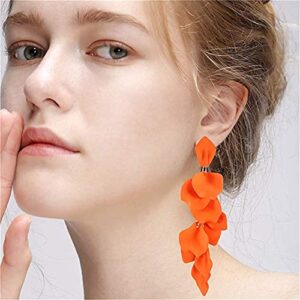 Long Acrylic Rose Petal Earrings Dangle Exaggerated Flower Earrings Drop Statement Floral Tassel Earrings for Women Party, Daily Wear (Orange)