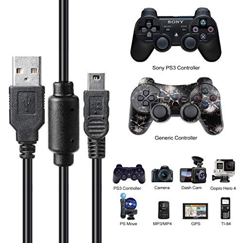 VSEER 2 Pack 10ft PS3 Controller Charger Cable - Mini USB Data Charging Cord for PS Move/PS3/PS3 Slim Controller, TI84 Plus CE, Digital Camera