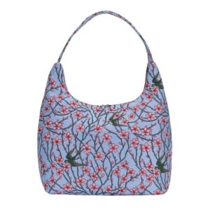 signare tapestry hobo shoulder bag slouch purse for women with blossom and swallow design (hobo-blos)