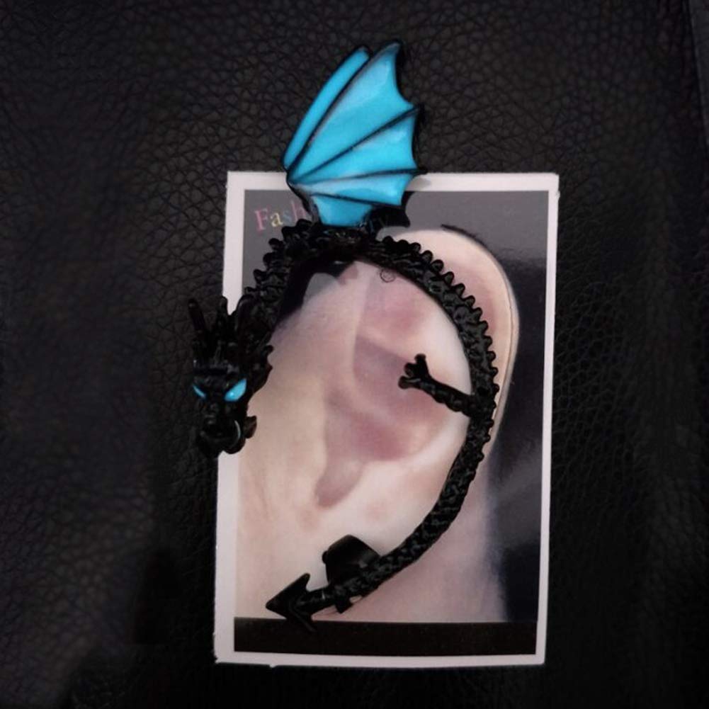 Black Dragon Ear Wrap Earrings for Women Piercing Men Gothic Punk Dragon Cuff Glowing Stud Earring Fashion