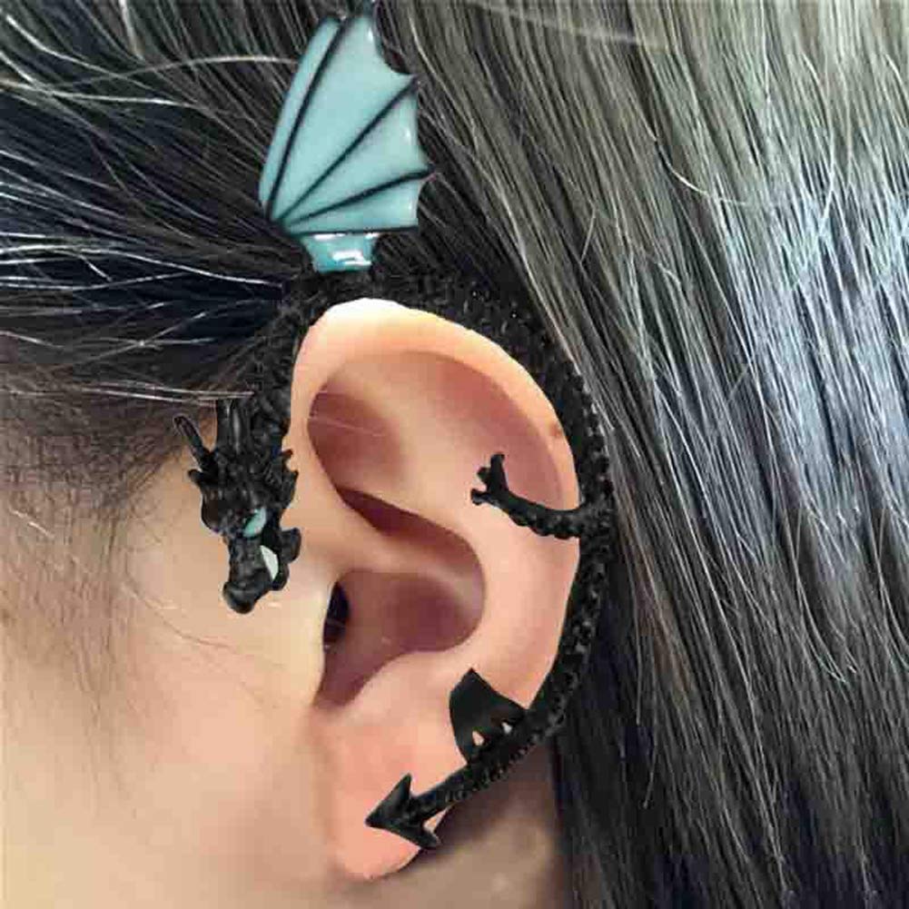 Black Dragon Ear Wrap Earrings for Women Piercing Men Gothic Punk Dragon Cuff Glowing Stud Earring Fashion