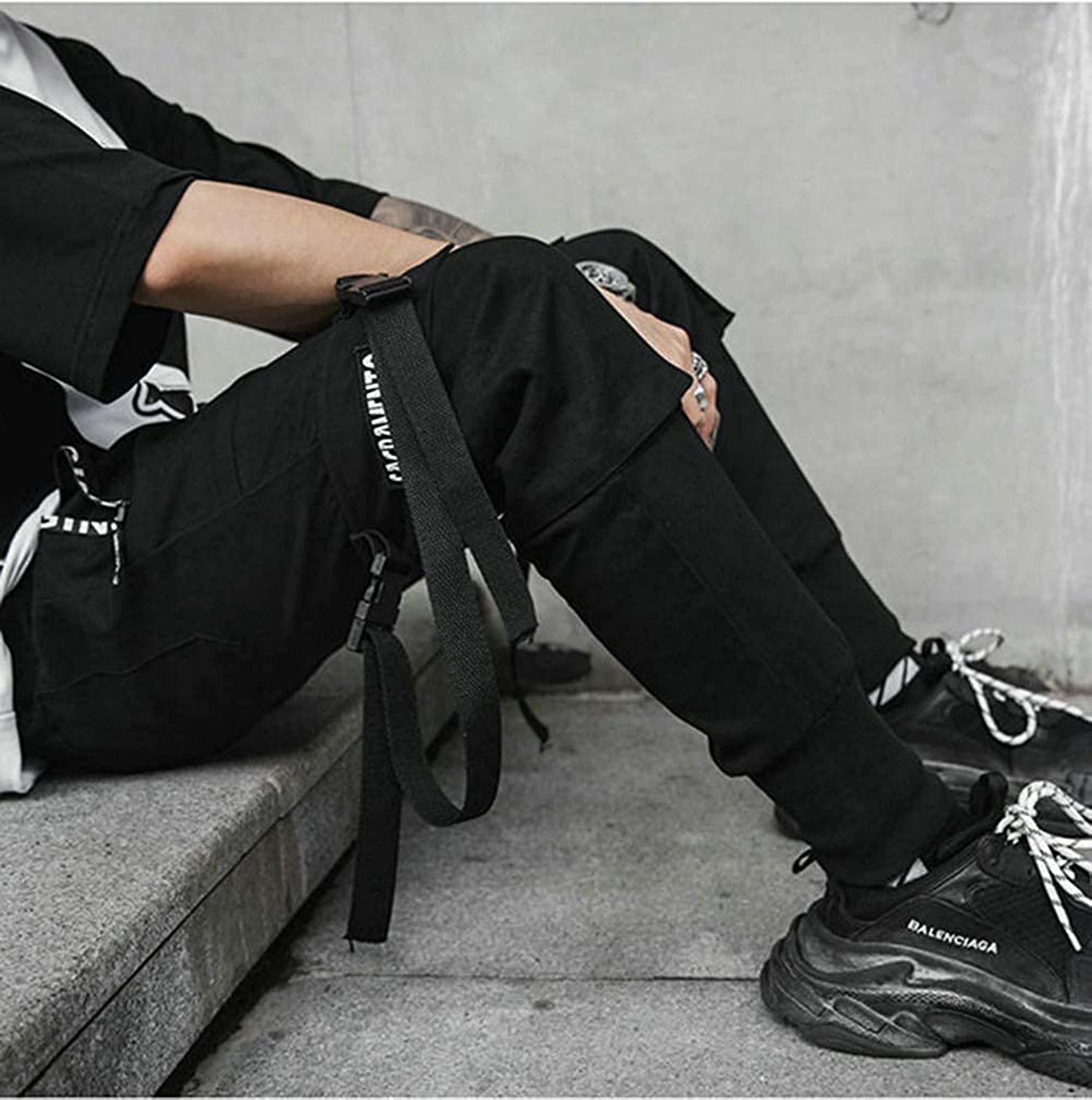 XYXIONGMAO Men's Jogger Techwear Pants Hip Hop Goth Pants Streetwear Harem Pants Sweat Pants Tactical Track Pants Multi Pocket Black Joggers Cargo Cool Baggy Pants (Black, XXL)