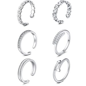 QWALIT Toe Rings for Women Toe Rings Silver Toe Ring Women Flower Knot Simple Open Adjustable Toe Rings Wave Tail Ring Foot Ring Jewelry