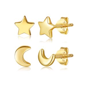 moon star stud earrings 18k gold plated sterling silver crescent moon earrings for women dainty night sky earrings