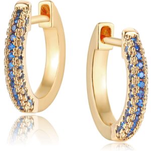 mevecco 14k gold plated 3 row pave cubic zirconia hoop earrings dainty handmade huggie earrings for women