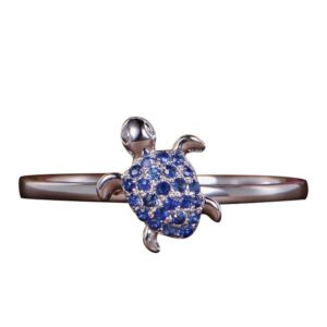 turtle rings sapphire full diamond turtle rings cz simulated diamond animal ring for women & young girls gifts - sea animal themed rings(size 8)