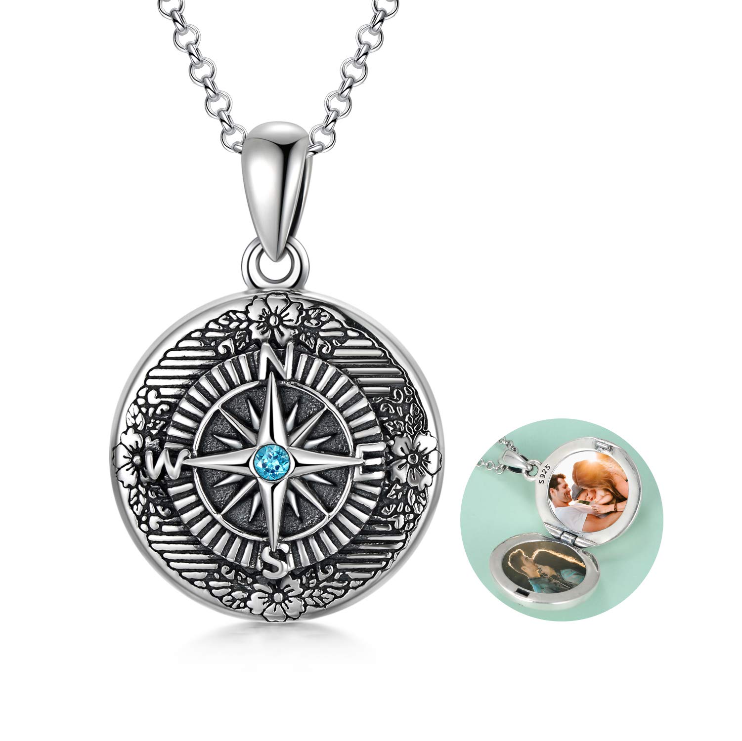 AOBOCO Graduation Gifts for Her, 925 Sterling Silver Compass Locket Necklace That Holds Pictures, Enjoy the Journey, Student Gifts for College High School University