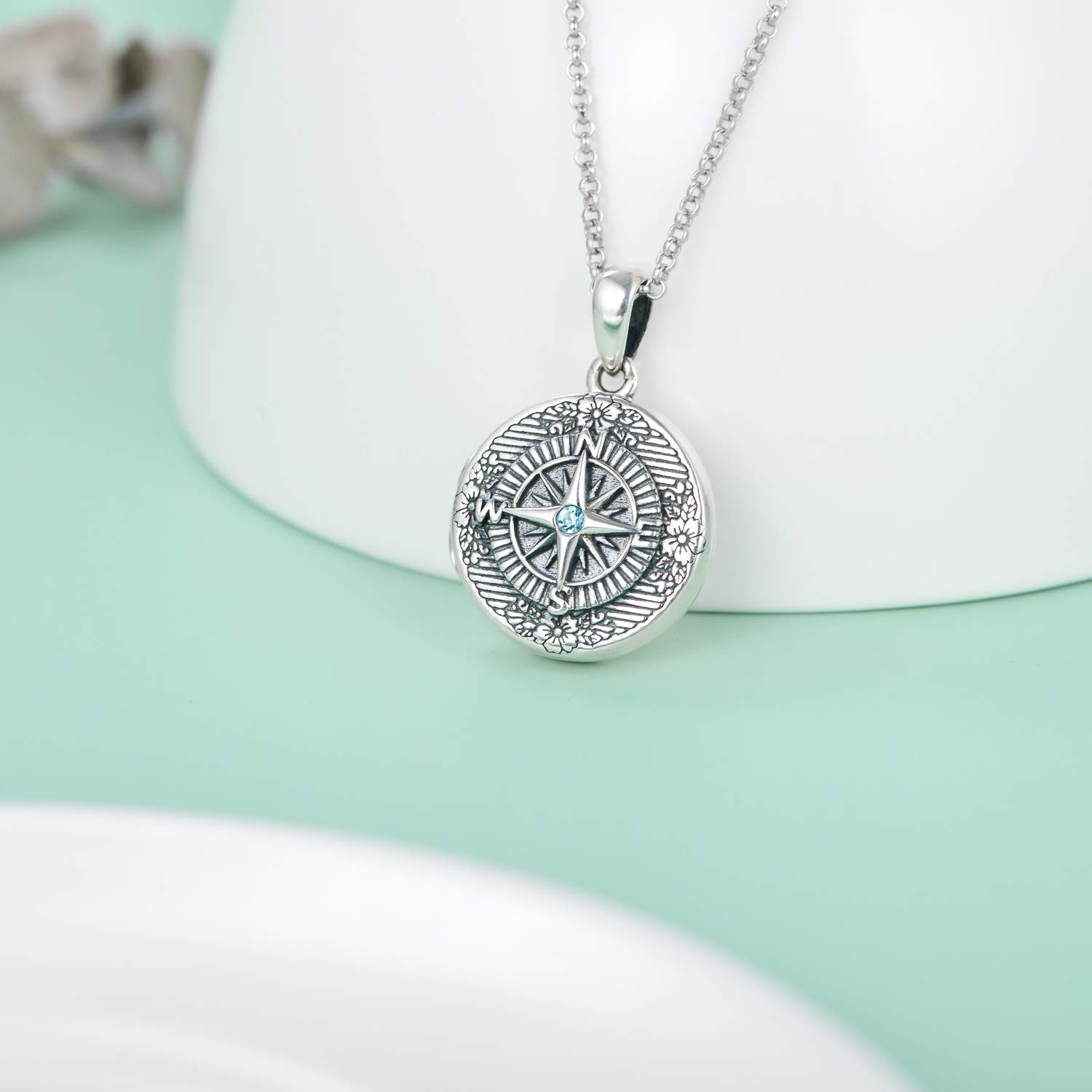 AOBOCO Graduation Gifts for Her, 925 Sterling Silver Compass Locket Necklace That Holds Pictures, Enjoy the Journey, Student Gifts for College High School University