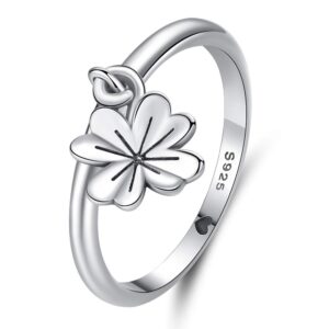 shakespecial four leaf clover ring sterling silver 925 lucky love band for women girls us size 6 7 8(6)