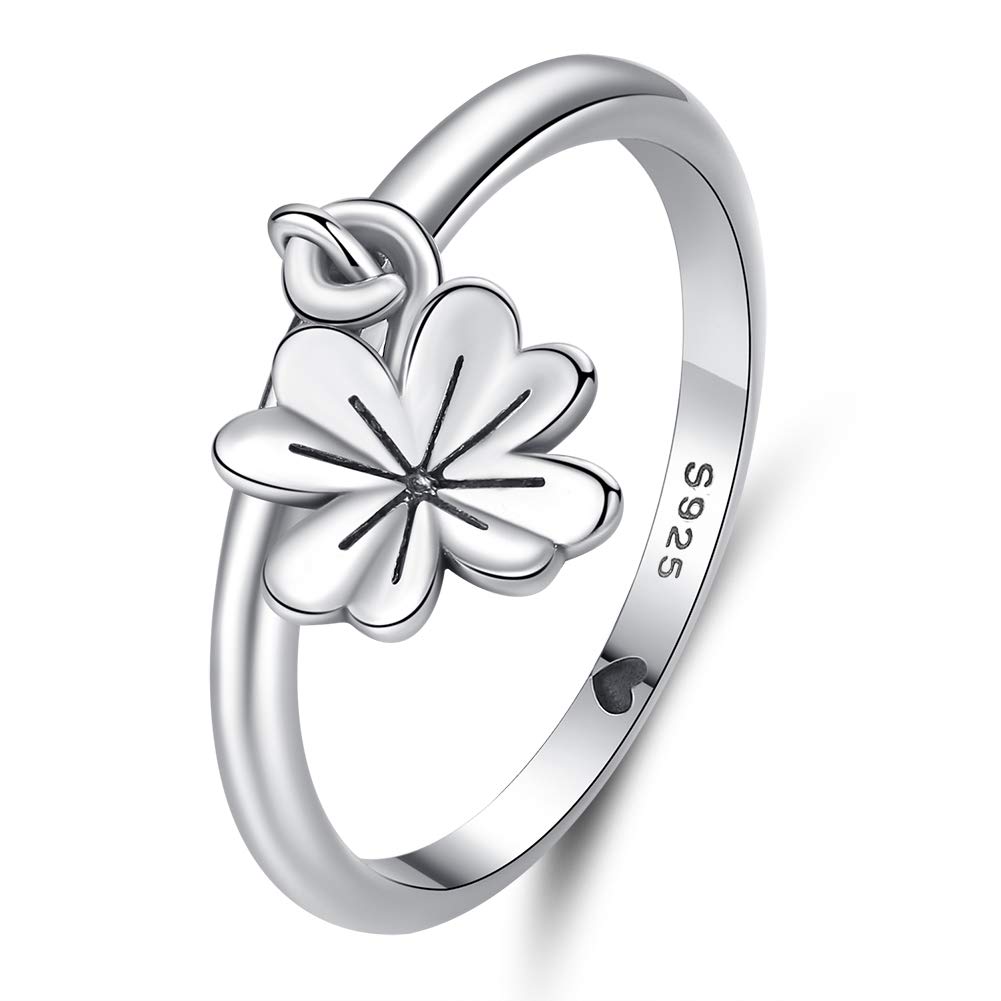 Shakespecial Four Leaf Clover Ring Sterling Silver 925 Lucky Love Band for Women Girls US Size 6 7 8(6)