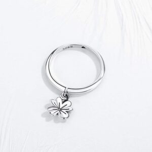 Shakespecial Four Leaf Clover Ring Sterling Silver 925 Lucky Love Band for Women Girls US Size 6 7 8(6)