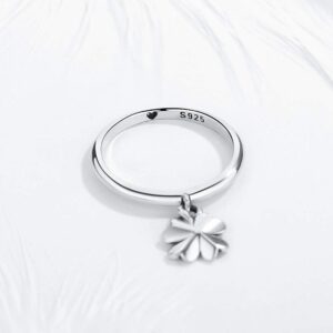 Shakespecial Four Leaf Clover Ring Sterling Silver 925 Lucky Love Band for Women Girls US Size 6 7 8(6)