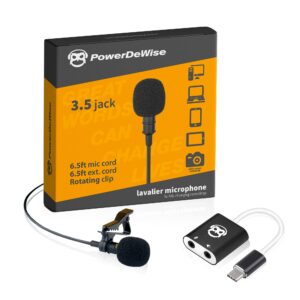 powerdewise lav lapel microphone, usb type-c, 3.5mm jack, 79" long cord, universal compatibility