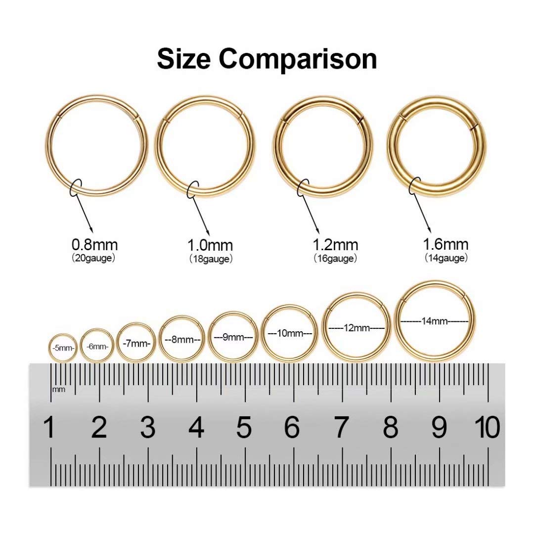 M MOOHAM Nose Rings for Women, 20g Gold Hoop Earring Surgical Steel Hypoallergenic Hinged Small Nose Ring 20 Gauge 8mm Septum Lip Ring Cartilage Hoop Earring Conch Piercing Jewelry