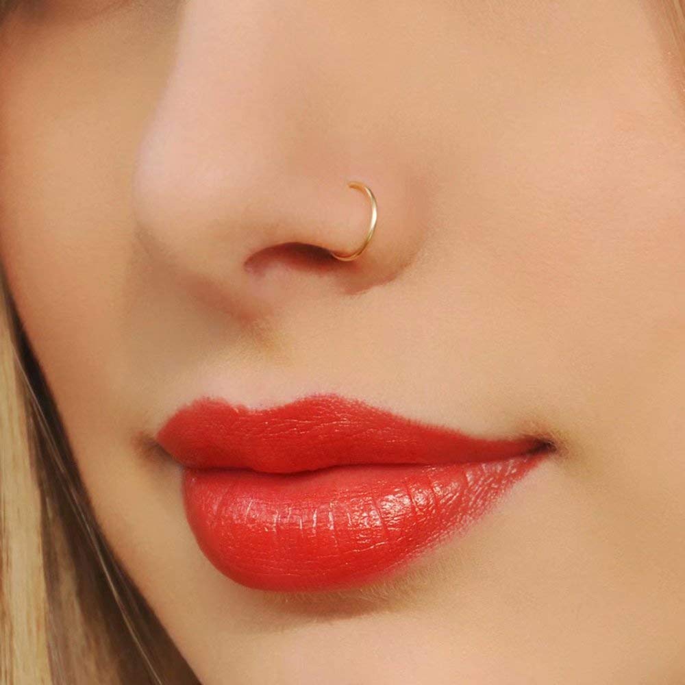 M MOOHAM Nose Rings for Women, 20g Gold Hoop Earring Surgical Steel Hypoallergenic Hinged Small Nose Ring 20 Gauge 8mm Septum Lip Ring Cartilage Hoop Earring Conch Piercing Jewelry