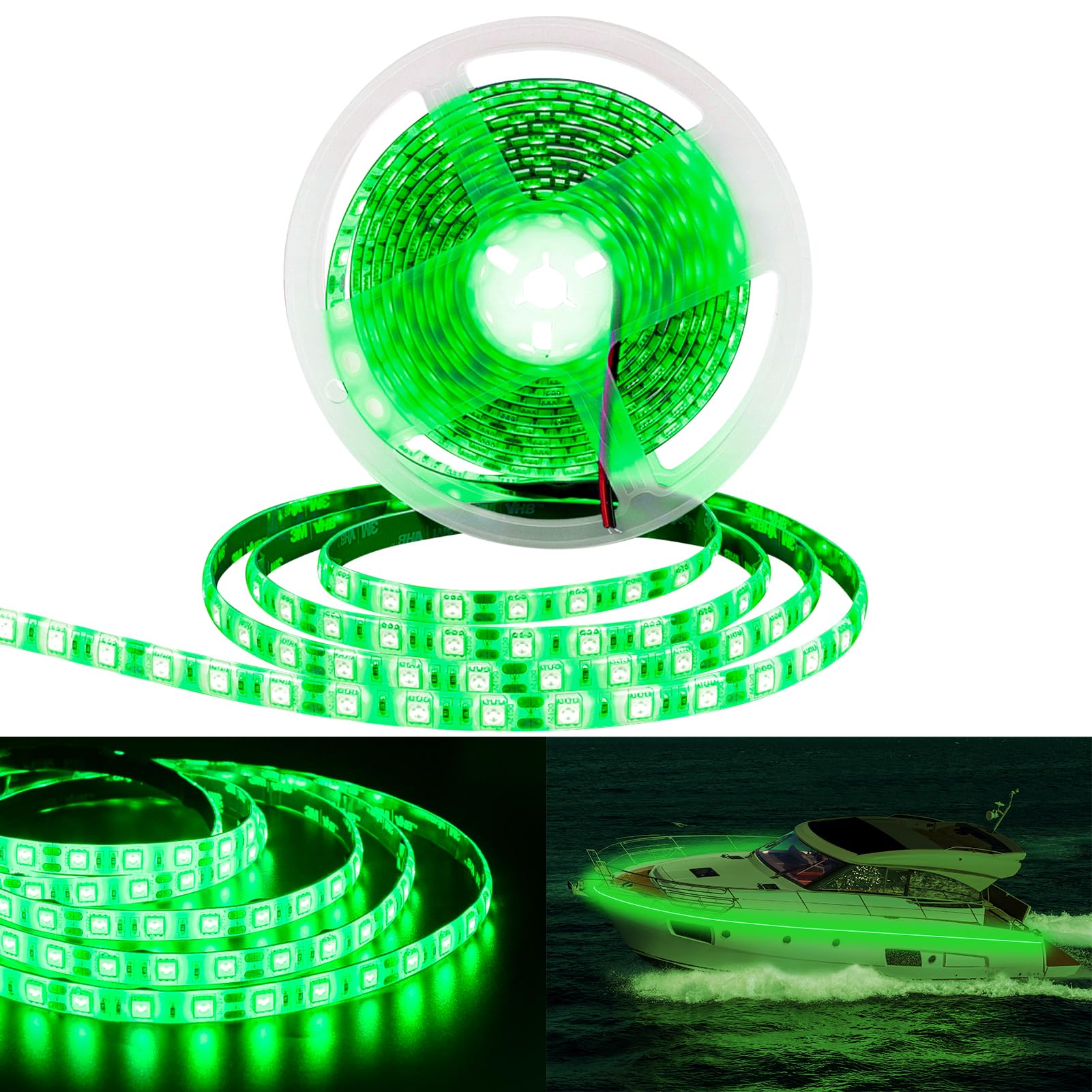 Obcursco Pontoon LED Light Strip, Waterproof Marine LED Light Boat Interior Light Boat Deck Light for Night Fishing. Ideal for Pontoon and Fishing Boat (Green)